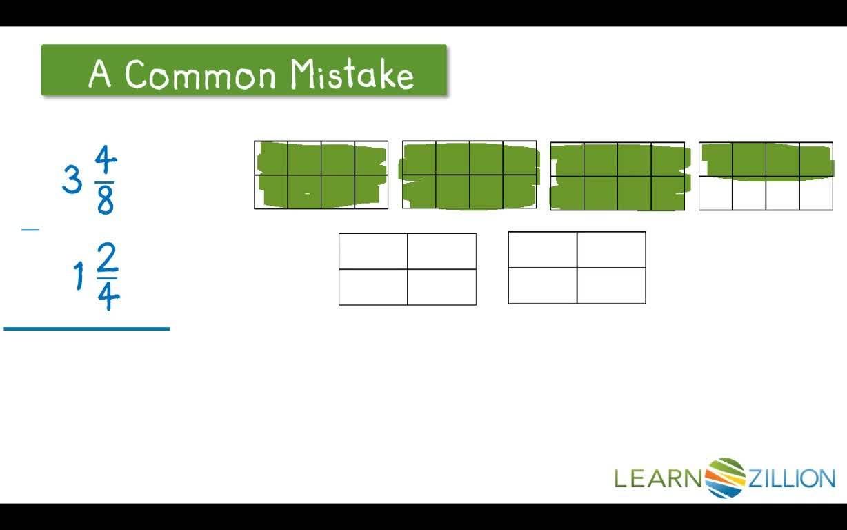 Subtracting Mixed Number Fractions with Different Denominators Using ...